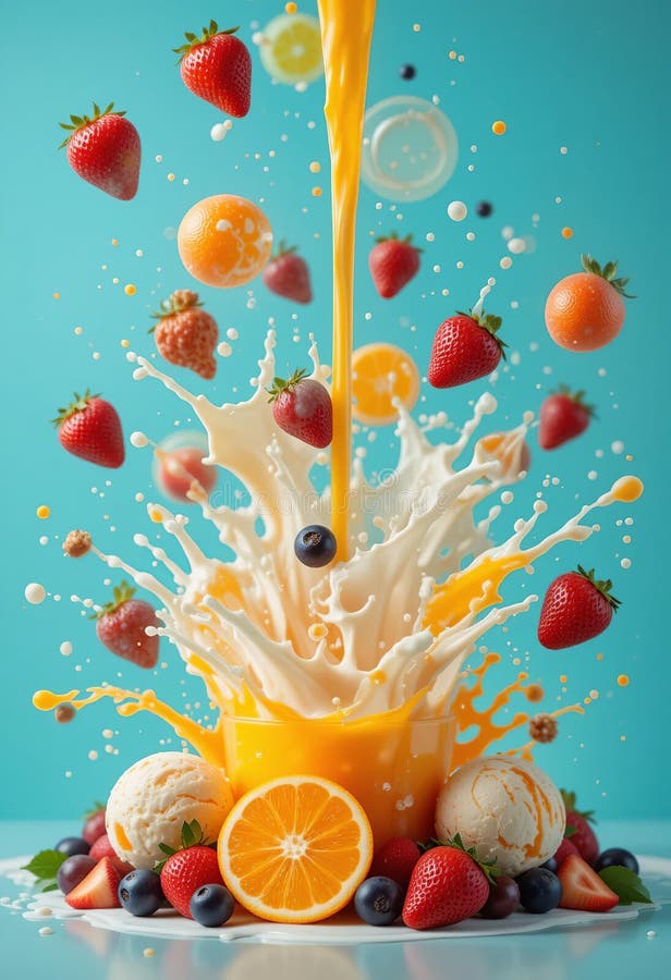 A Captivating Image of a Fruit and Ice Cream Explosion Stock ...