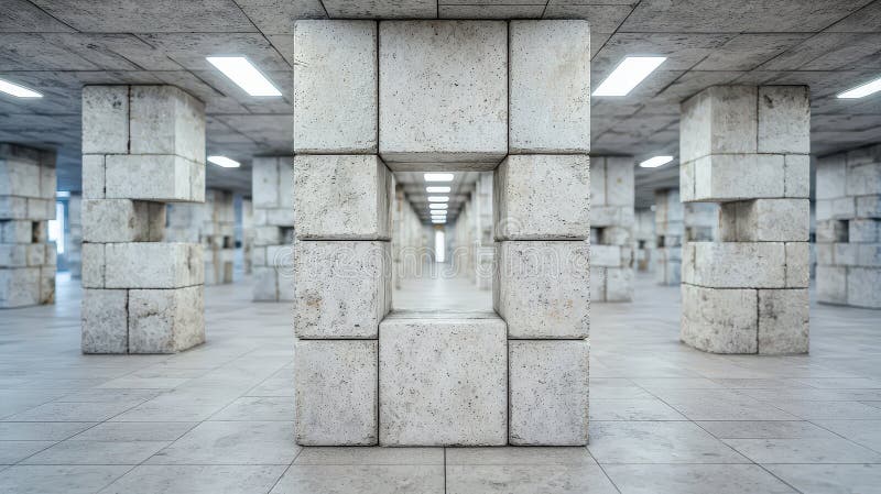 Futuristic Architecture Abstract Stone Block Corridor Interior Design ...