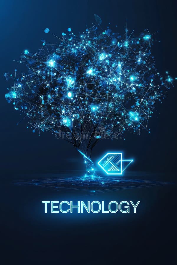 Futuristic Tree with Glowing Leaves Representing Technology and ...