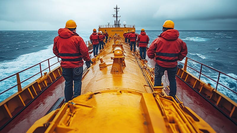 Crew on a Rough Sea stock illustration. Illustration of workers - 368529703