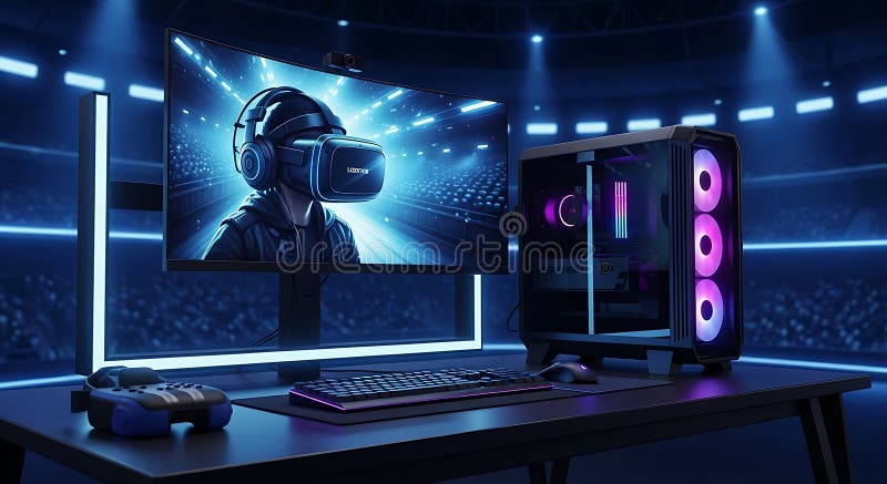 Immersive VR Gaming Setup stock image. Image of tech - 390003041