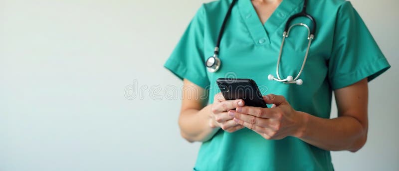 Closeup of a Nurse Using a Smartphone and Stethoscope Modern Healthcare ...