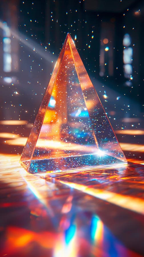 Luminous Glass Pyramid with Light Refraction and Sparkle Effects Stock ...
