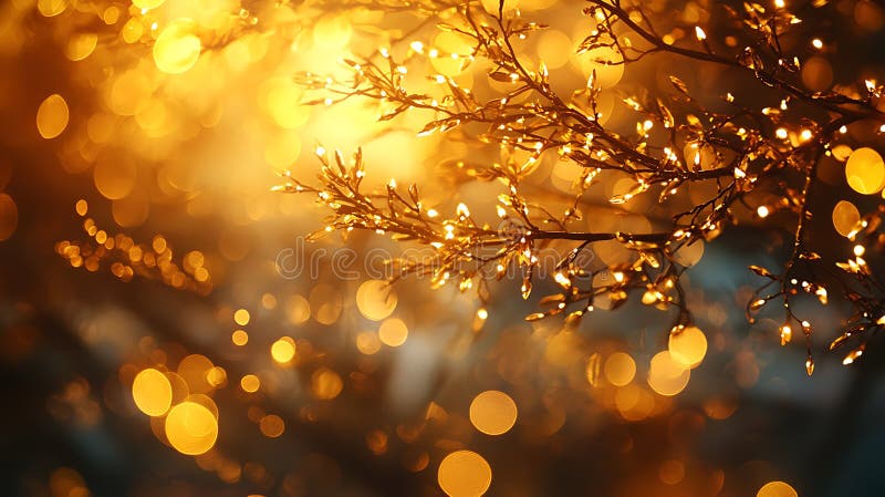 Glowing Golden Tree Branches with Bokeh Effects Stock Illustration ...