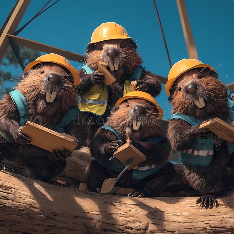 Teamwork in Action: Beavers at Work Stock Illustration - Illustration ...