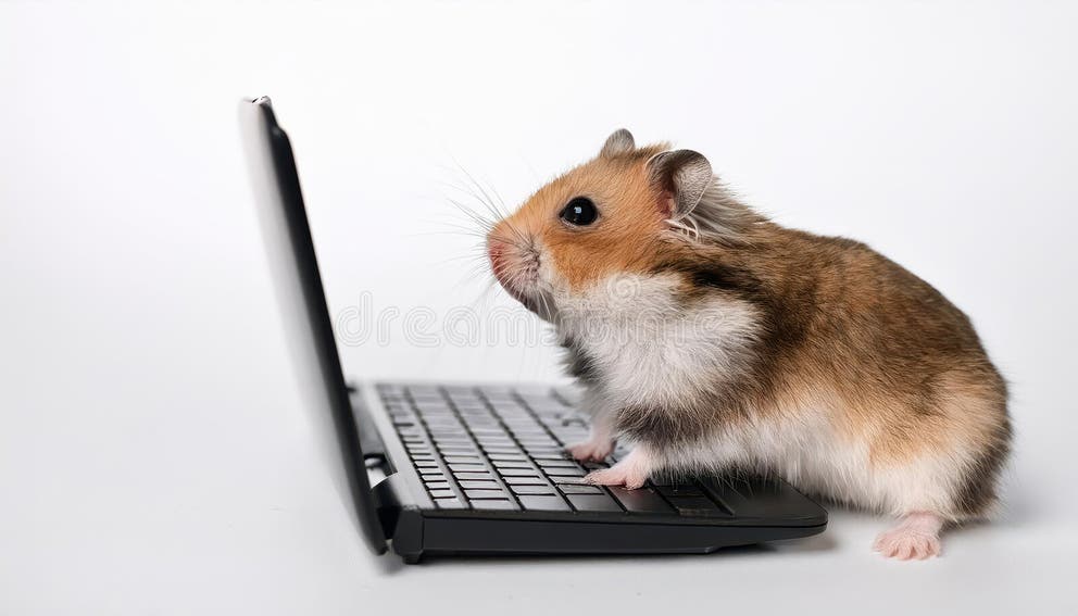 Adorable Hamster Working on Laptop Against a White Studio Backdrop ...