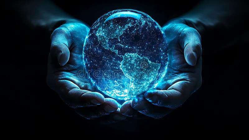 Radiant Hands Holding a Glowing Earth Monument Stock Illustration ...