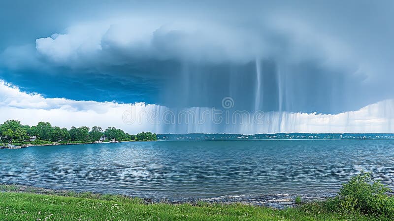 Dramatic Rain Clouds Over a Calm Lake Stock Photo - Image of view ...