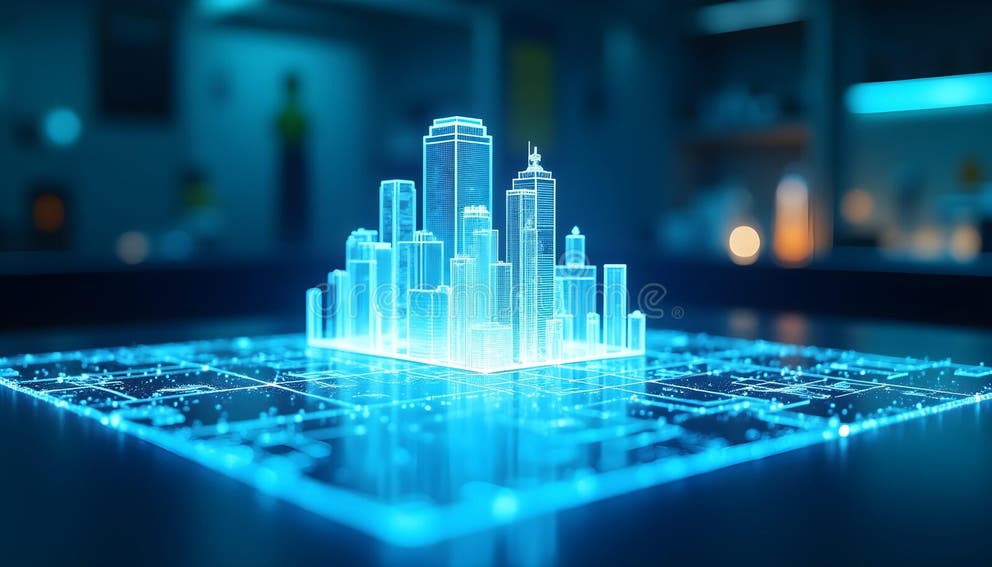 A Captivating Image of a Holographic Blueprint Gradually Solidifying ...