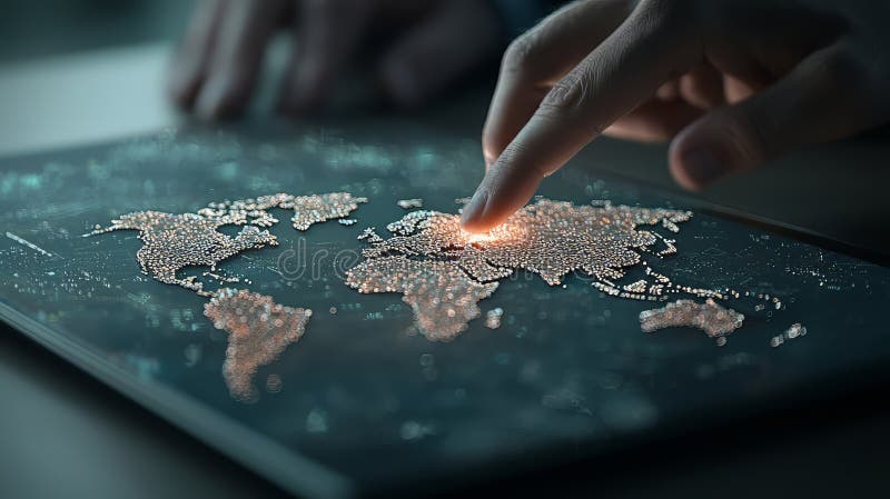 Exploring Global Boundaries: a Person Engaging with a World Map on a ...