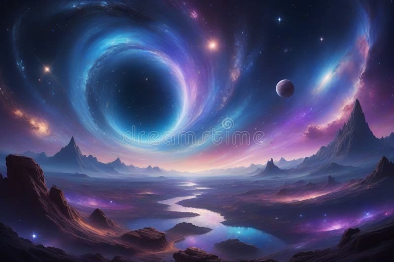 Infinite Space Background with Silhouette of Telescope. Neural Network ...