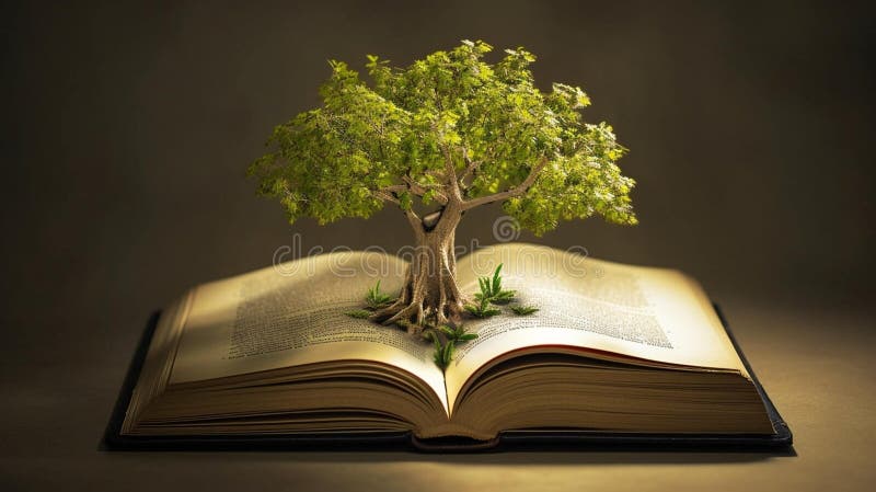 Tree of Life Growing from Open Pages of Book Stock Illustration ...