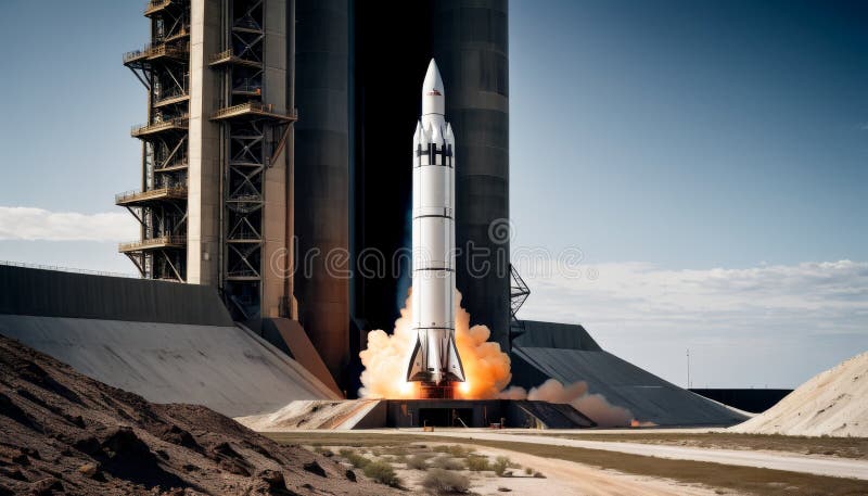 Rocket Launch at Desert Facility Stock Image - Image of fiery, desert ...