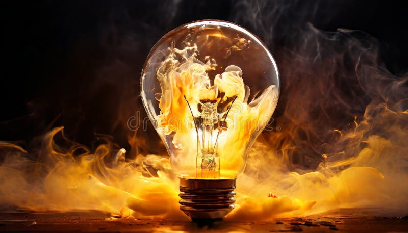 Light Bulb Engulfed in Flames with Dark Background Stock Image - Image ...