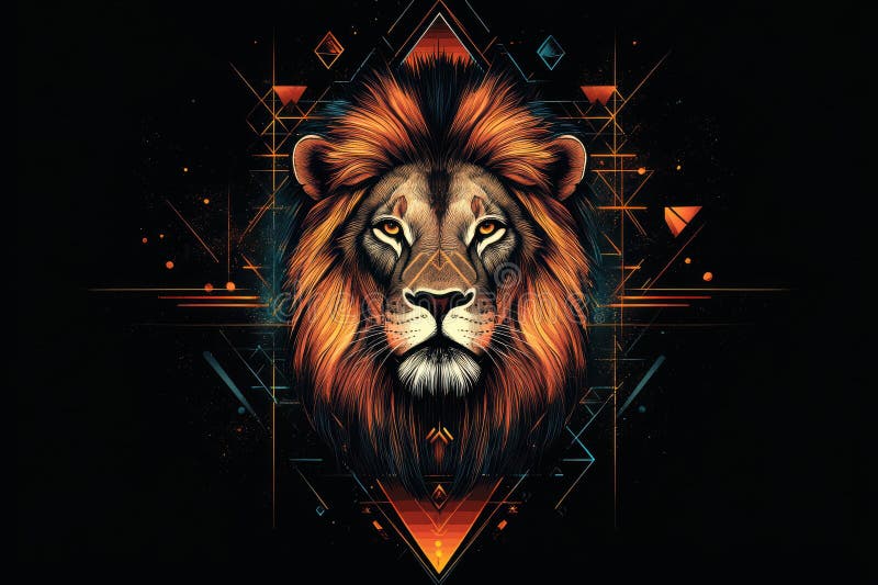Stylized Lion S Head with Intricate Geometric Patterns and Vibrant ...