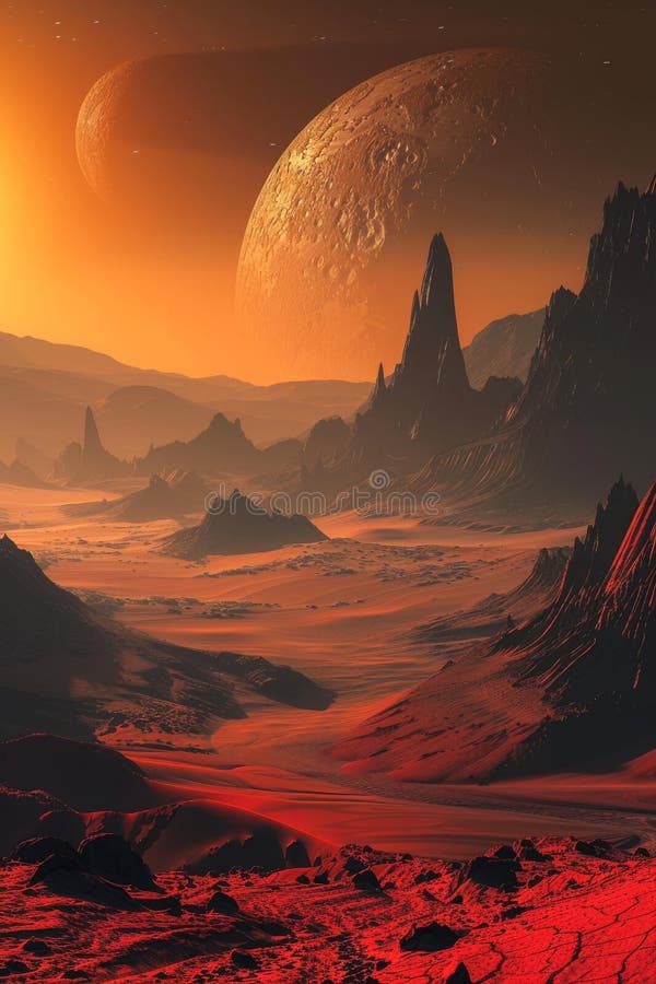 Stunning View of the Red Desert Landscape on Mars with Rugged Mountains ...