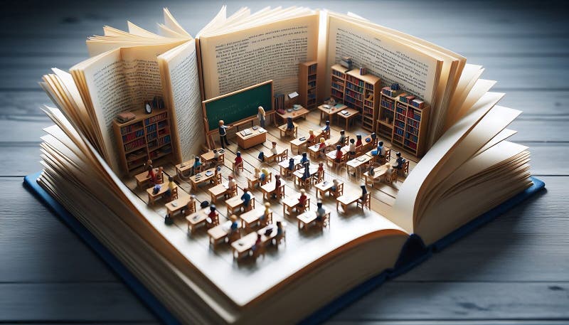 Miniature Classroom Inside an Open Book, Showcasing Education and ...
