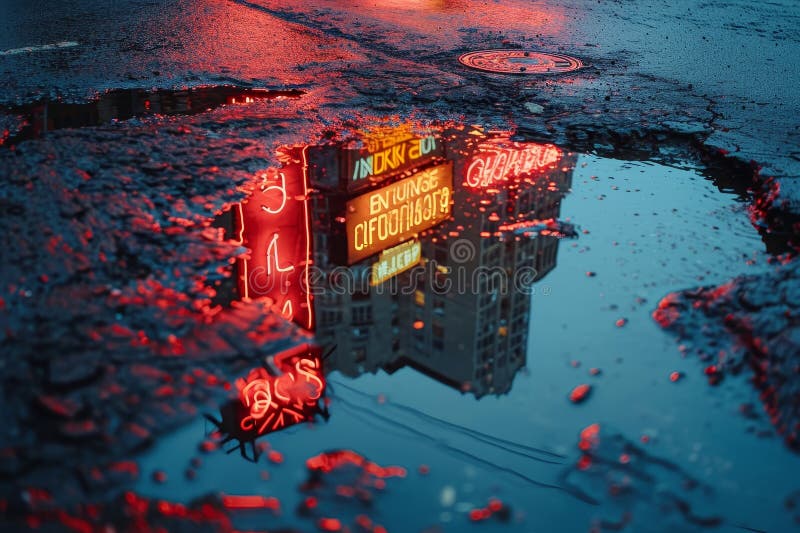 Neon Dawn Reflections stock illustration. Illustration of reflection ...
