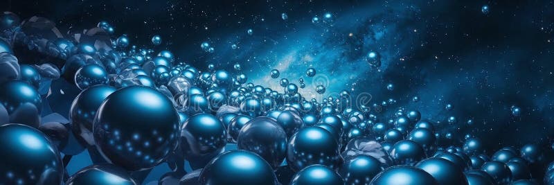 Glowing Blue Orbs Float in a Cosmic Space Scene with a Galaxy in the ...