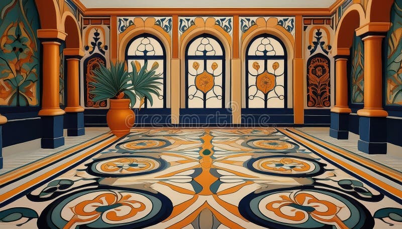 Vintage French Atrium Elegant Tile Flooring Repeating Pattern in a ...
