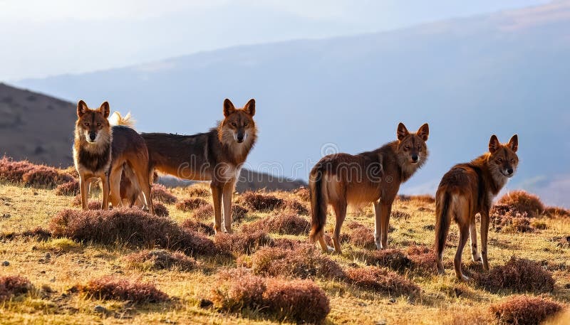 Ethiopian Wolves Gathering at Dusk in the Majestic Bale Mountains ...