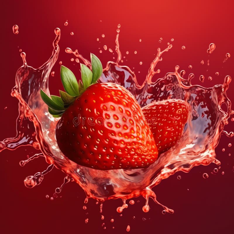 Strawberry Falling with Water Splash Effect in Red Background Ai ...