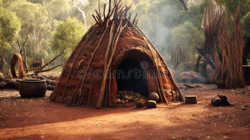 Outback Echoes: Rustic Aboriginal Hut Amidst Australian Wilderness ...