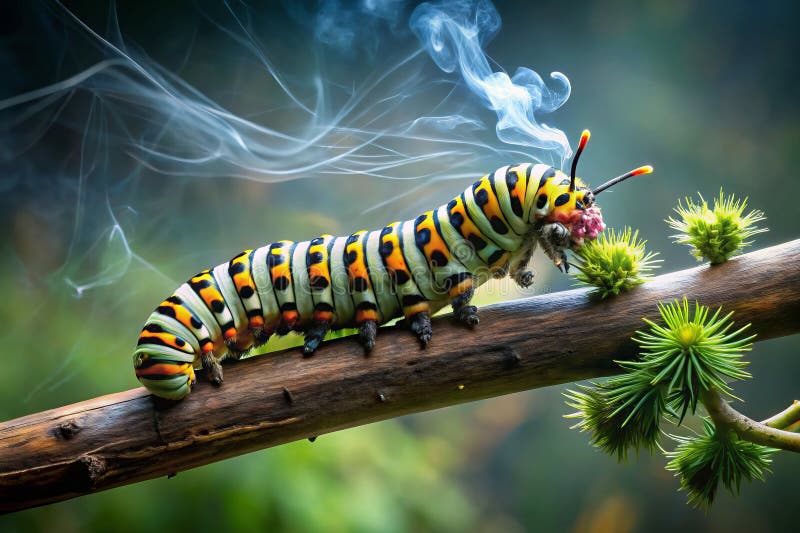 Peaceful Caterpillar Exhales a Smoke Plume a Serene Moment in Nature ...