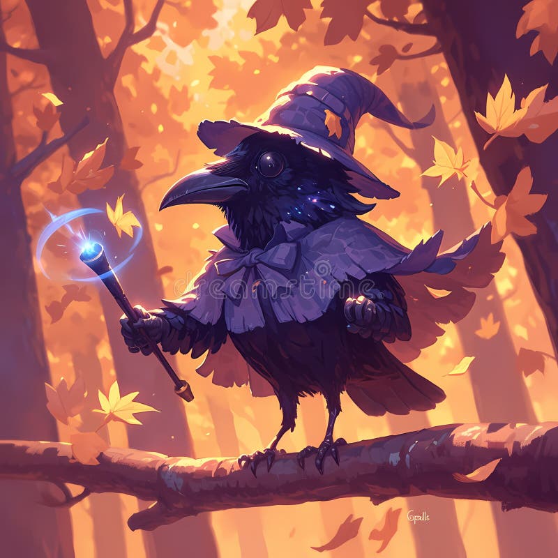 Mystical Crow Wizard, Enchanted Fantasy Scene Stock Illustration ...