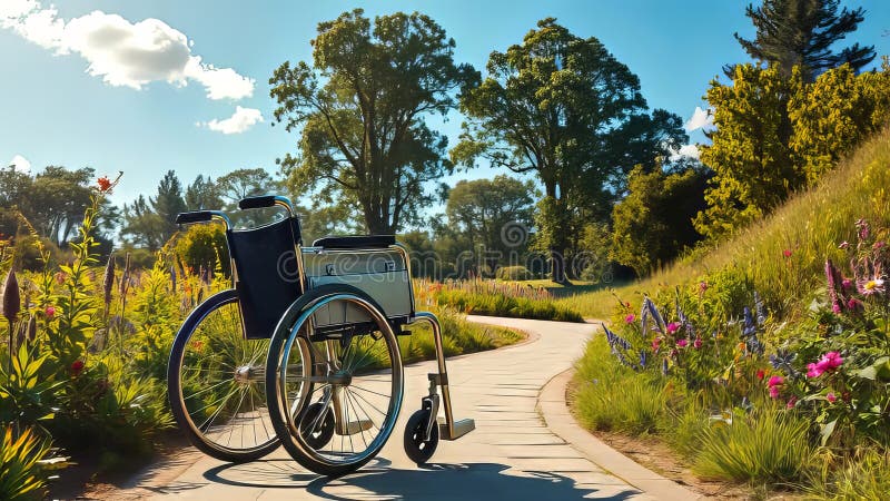 Empty Wheelchair on a SunDrenched Path a Symbol of Accessible and ...