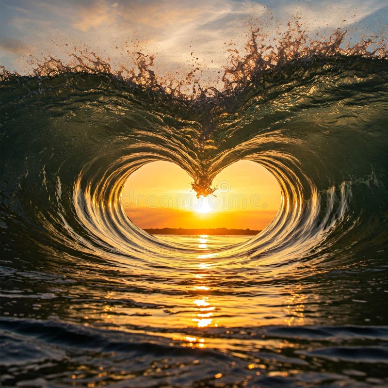 Heart-Shaped Wave Embracing the Sunset Stock Illustration ...