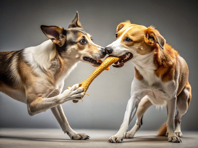 Two Dogs Engaged in a Playful Struggle Over a Bone a Minimalist ...