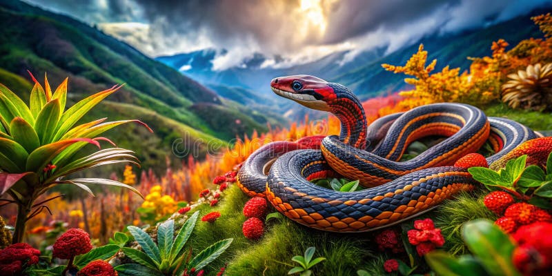 Venomous Beauty a Striking Snake in a Wild Landscape Symbolizing ...