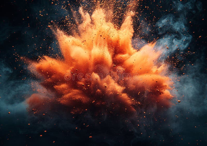 Dramatic Explosion of Orange Dust Against a Dark Background Stock ...