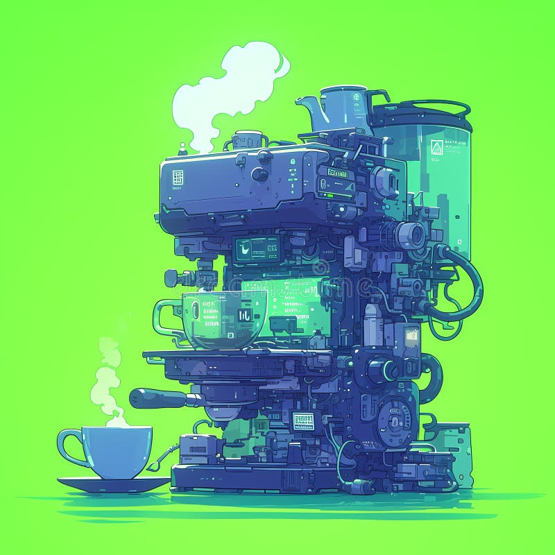 Futuristic Cyberpunk Coffee Machine - High-Tech Espresso Brewer Stock ...