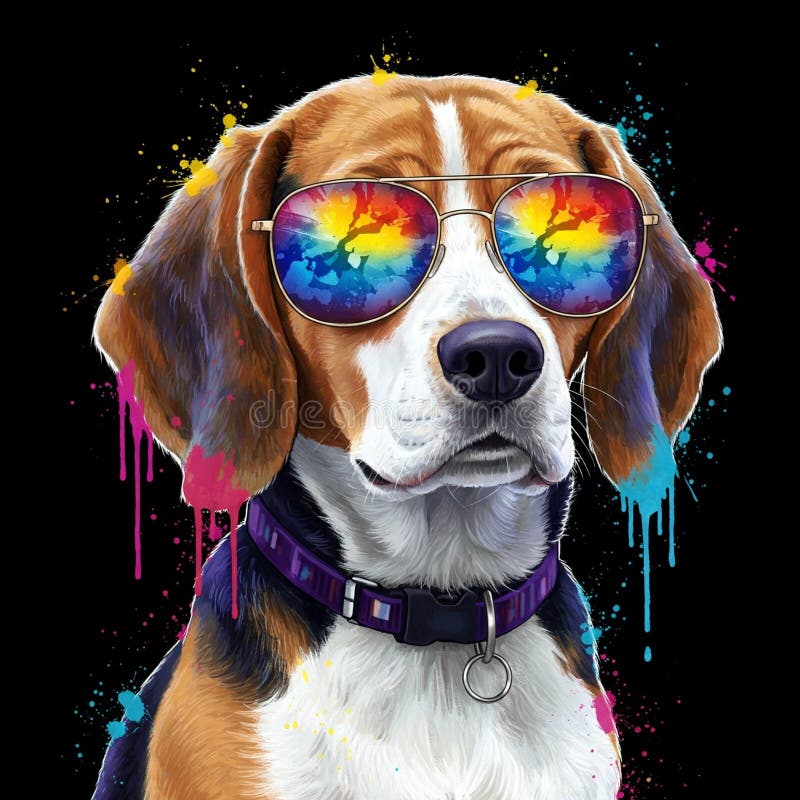 Vibrant Beagle Illustration with Rainbow Paint Splatters Stock ...