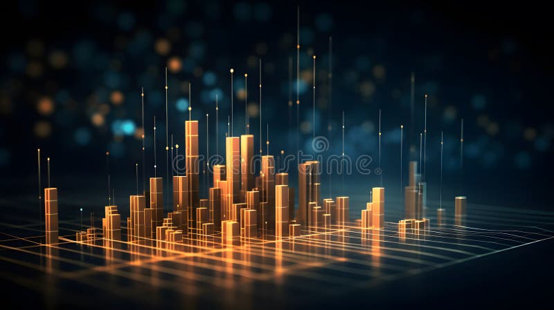 Golden Building or Graph Representation in Beautiful Blue Bokeh ...