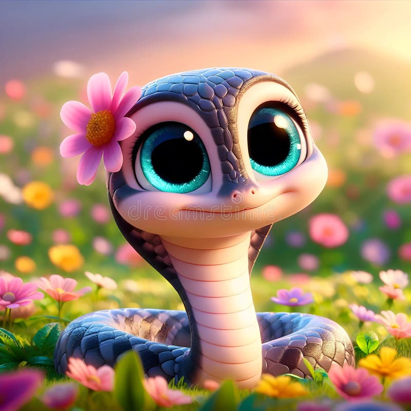 A Stylized Serpent, with Large, Expressive Eyes, Nestled among a ...