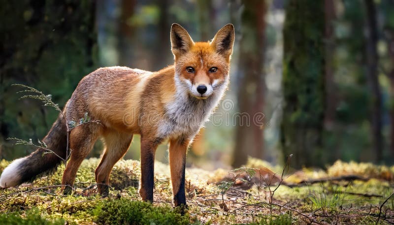 Enigmatic Red Fox Standing Sentinal in German Forest Mysterious Mammal ...
