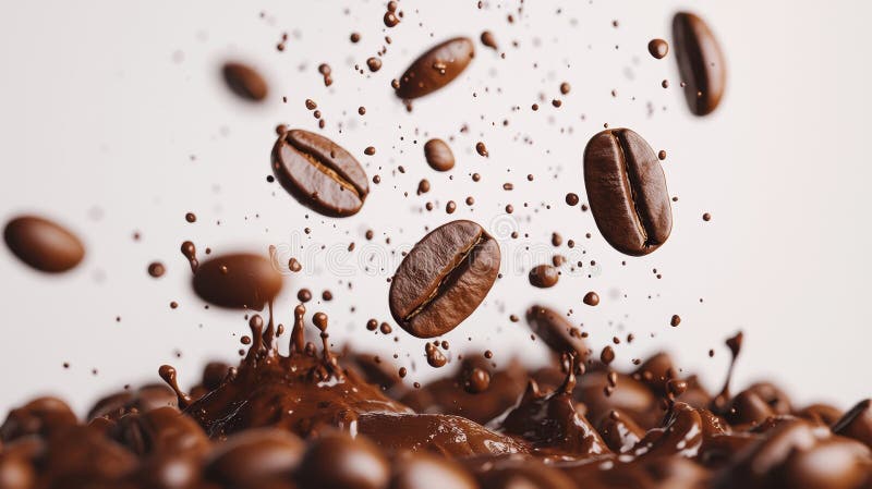 Roasted Coffee Beans Splashing in Rich Brown Liquid Stock Illustration ...
