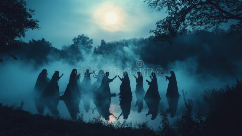 A Mesmerizing Scene Unfolds Under the Moonlight. Silhouetted Figures ...