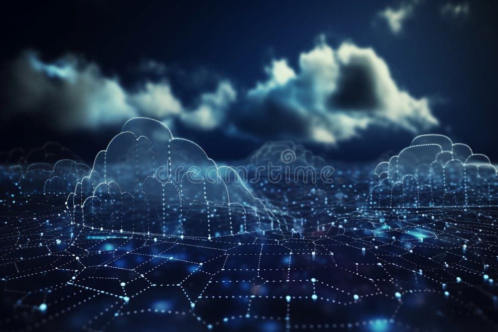 Ai Generative Abstract Cloud Computing Concept. 3d Rendering Toned Image Double Exposure Stock ...