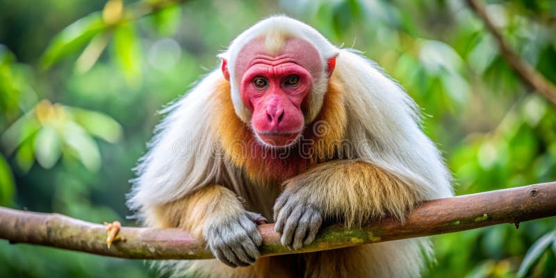 Striking Contrast Bald Uakari Monkey Perched on a Branch Stock ...