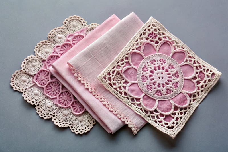 Elegant Pink Doilies and Napkins a Stunning Gray Background for Home ...