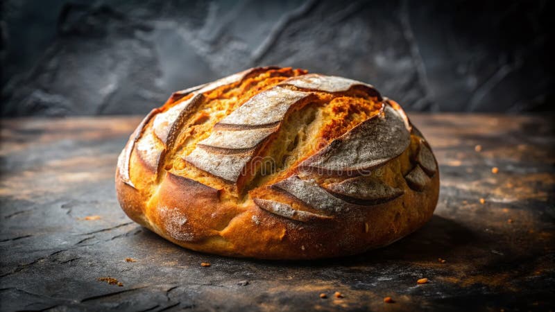 Rustic Artisan StoneFace Bread a Handcrafted Loaf on a Grey Stone ...