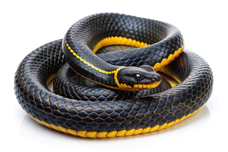 A Striking Black Snake Coiled in a Majestic Pose a Warning of Venomous ...