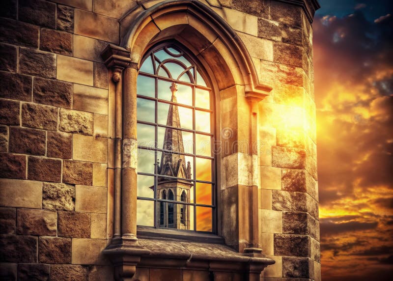 A Radiant Gothic Architectural Detail SunDrenched Tower Window ...