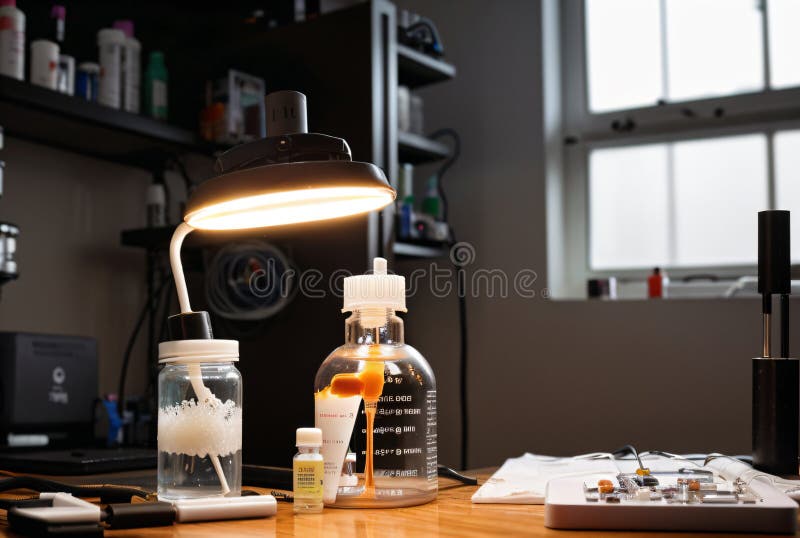 Modern Laboratory Setup with Glass Flasks and Bunsen Burner Stock ...