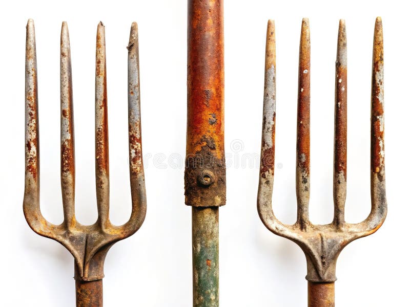 Vintage Rusty Pitchforks on White Background Authentic Farm Tools for ...