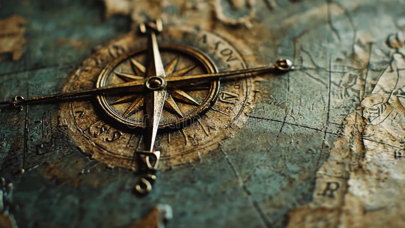 A Detailed Image of a Vintage Compass Lying on an Ancient Map. this ...